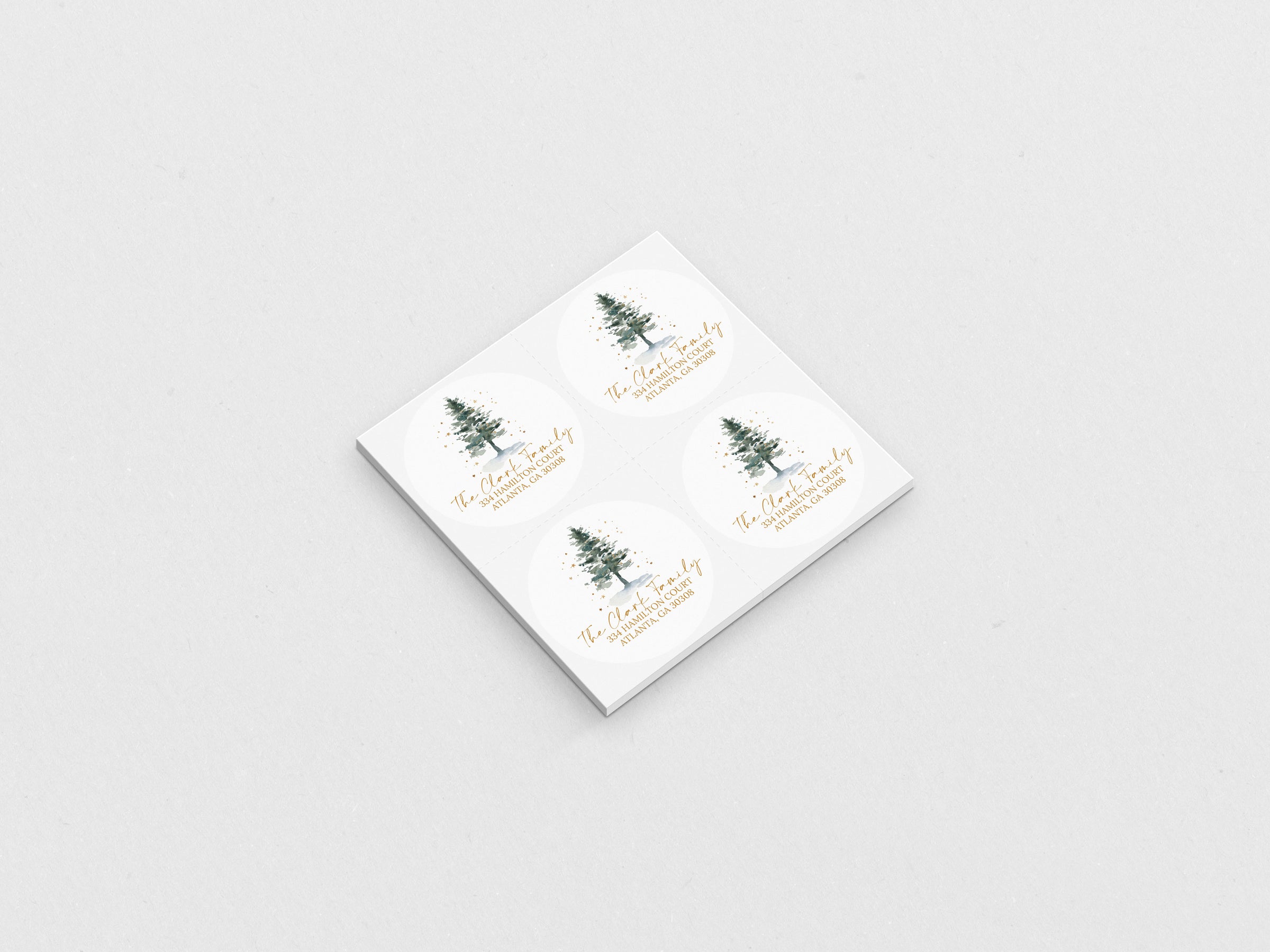 Gold Watercolor Christmas Tree Return Address Sticker – Sugar and Spice ...