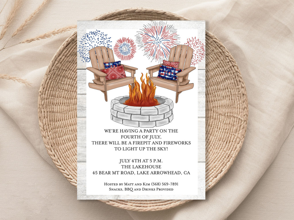 Firepit and Fireworks Fourth of July Invitation – Sugar and Spice Paper