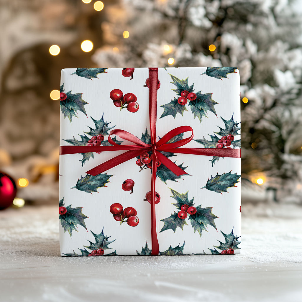 Festive Holly Christmas Wrapping Paper – Sugar and Spice Paper