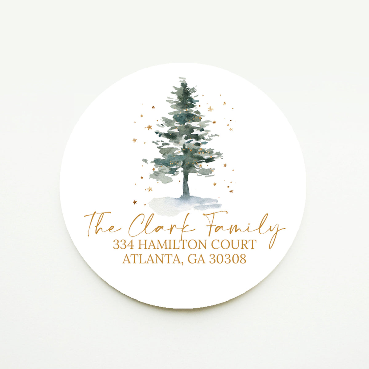 Gold Watercolor Christmas Tree Return Address Sticker – Sugar and Spice ...