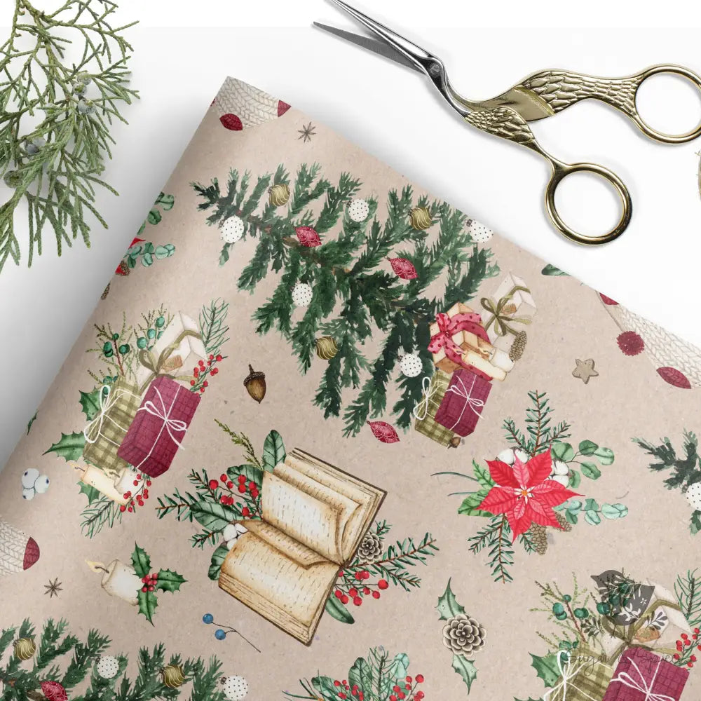christmas-tree-and-gifts-wrapping-paper-craft-supplies-tools-party ...