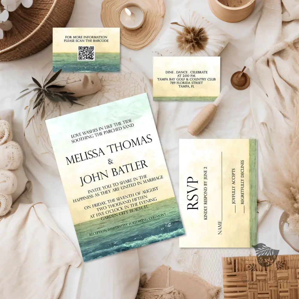 Sandy Beach Wedding Invitation | Best Price in 2024 at Sugar and Spice Paper